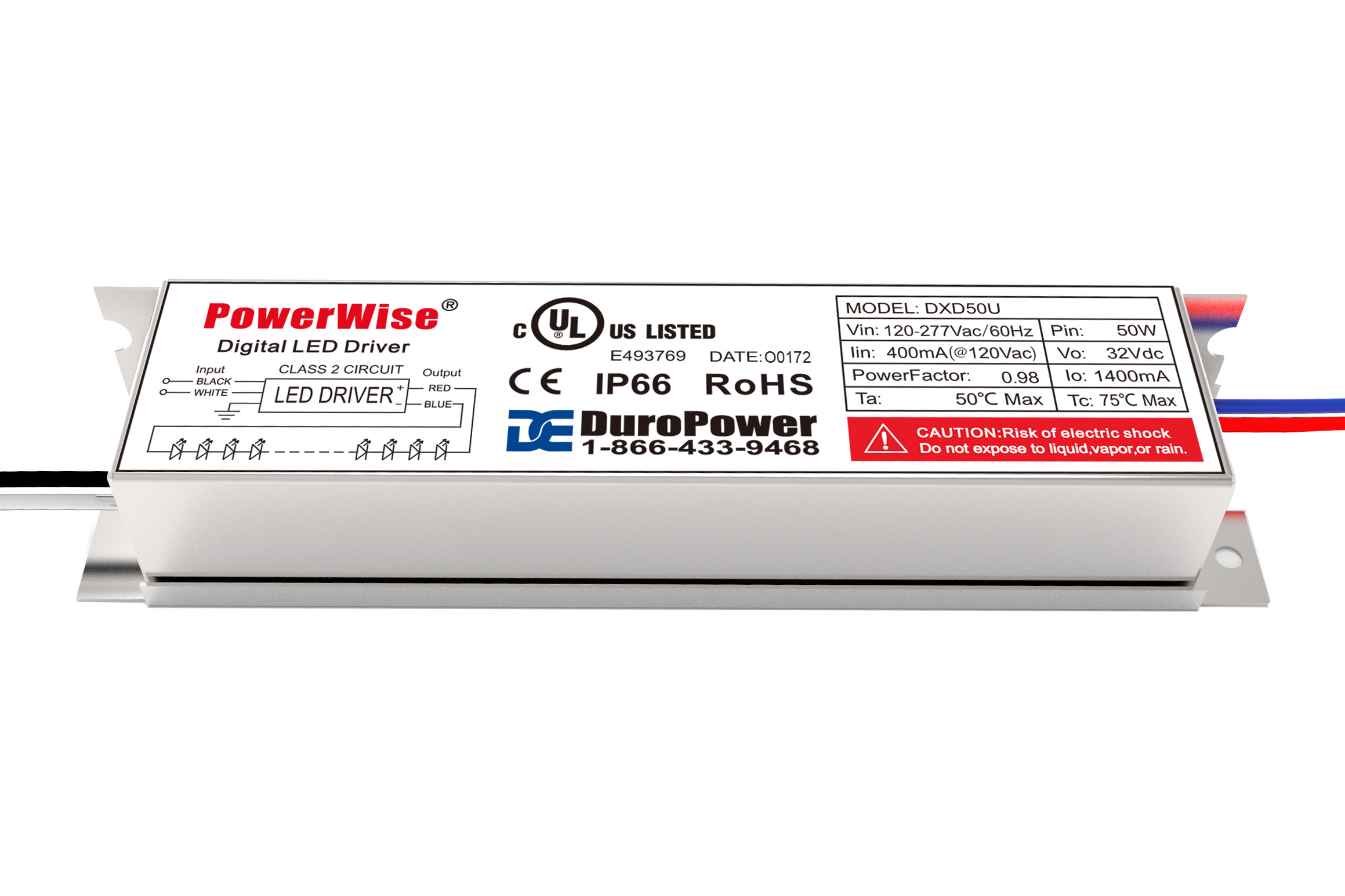 PowerWise 50W LED Driver with 32-48VDC Output and Universal Input ...